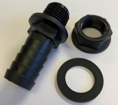 1/2" BSP - 20mm Barb Tank Fitting with Seal and Nut